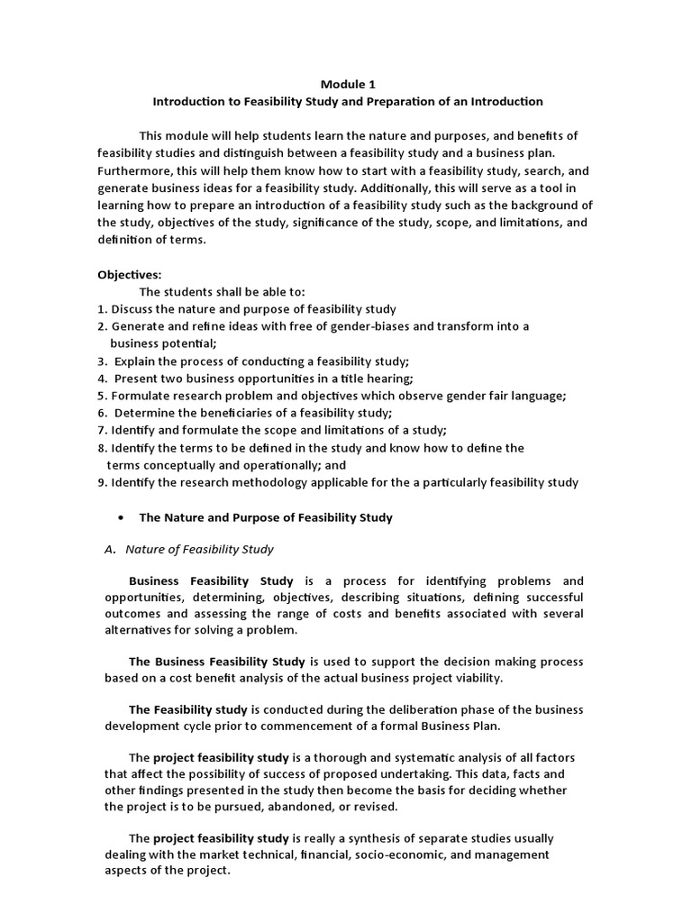Module 1 Introduction To Feasibility and Preparing An Introduction ...