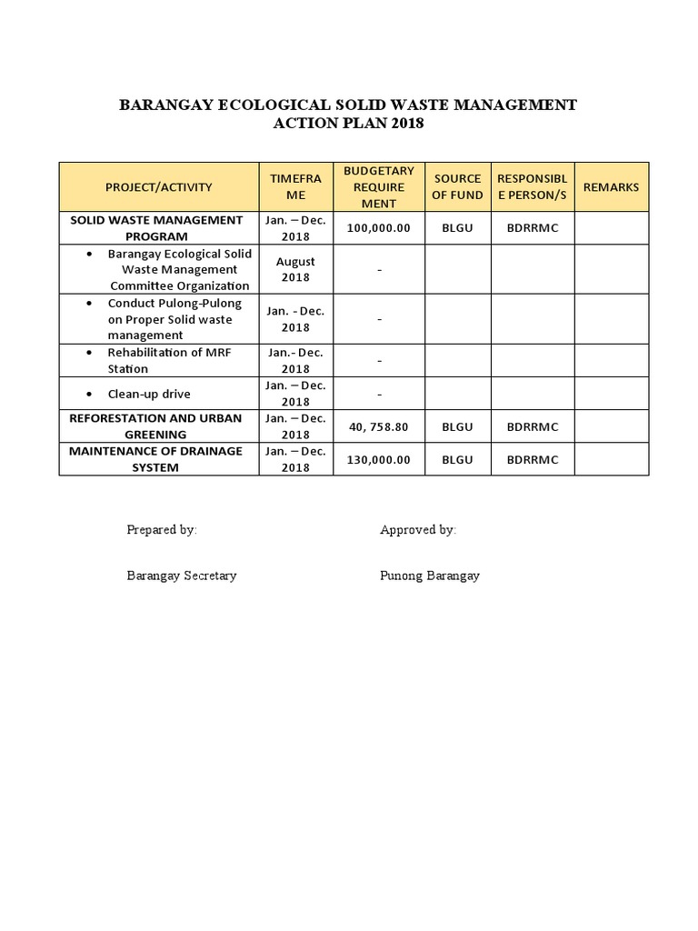 BESWM Action Plan Sample | PDF
