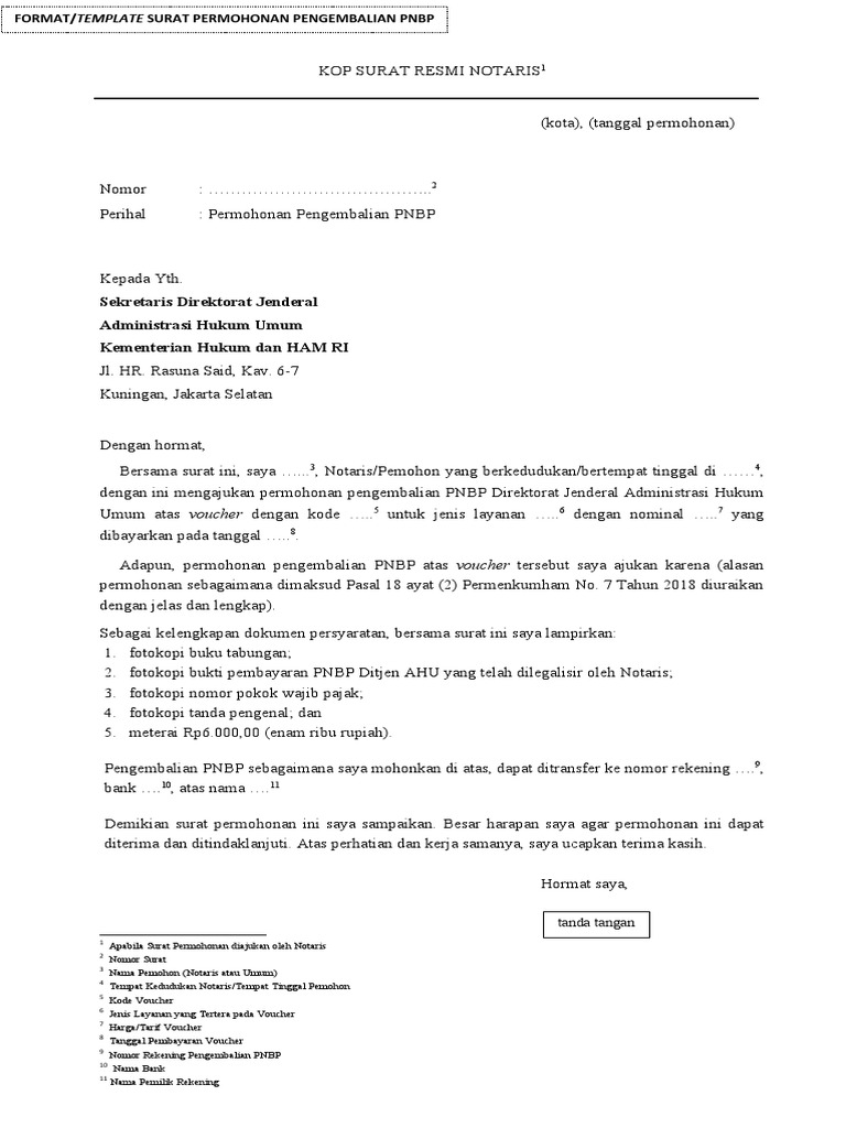 Format Surat Permohonan Pengembalian PNBP | PDF