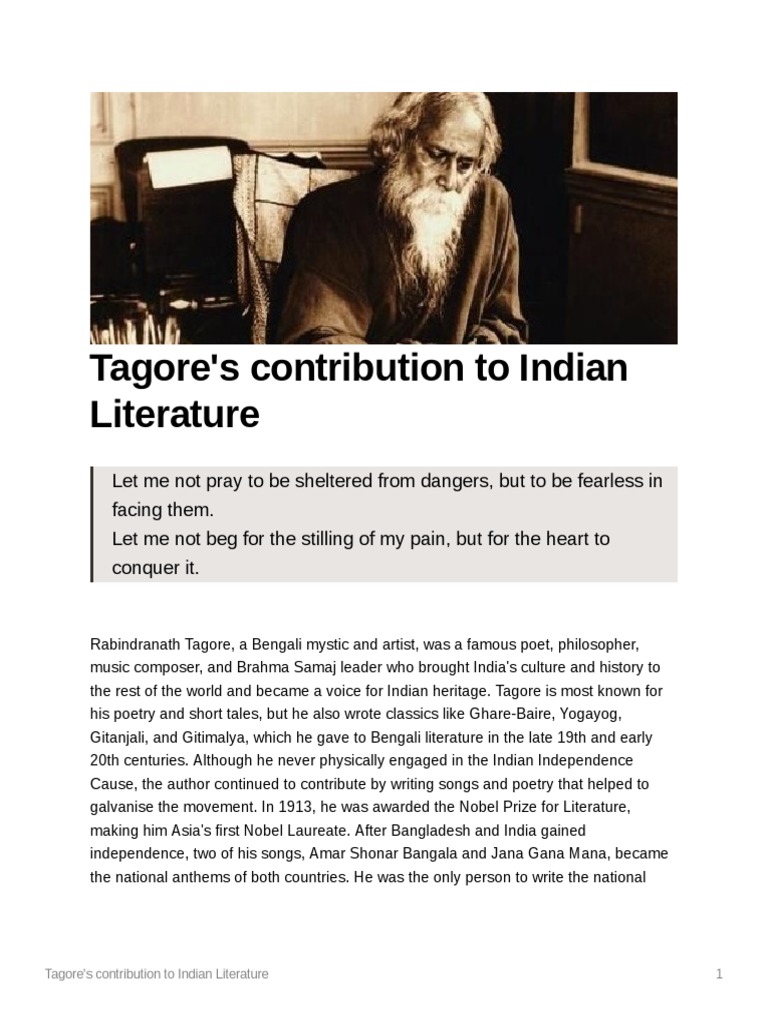 Tagore's Contribution To Indian Literature | PDF | Rabindranath Tagore