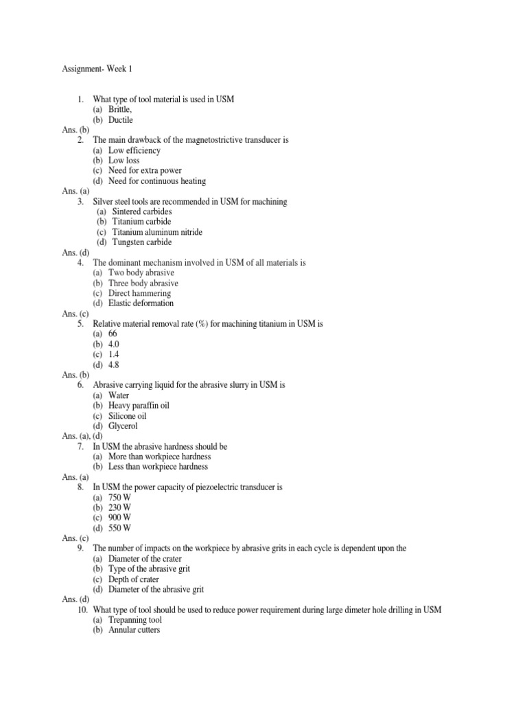 USM Assignment - Tool Materials, Mechanisms & Parameters | PDF ...