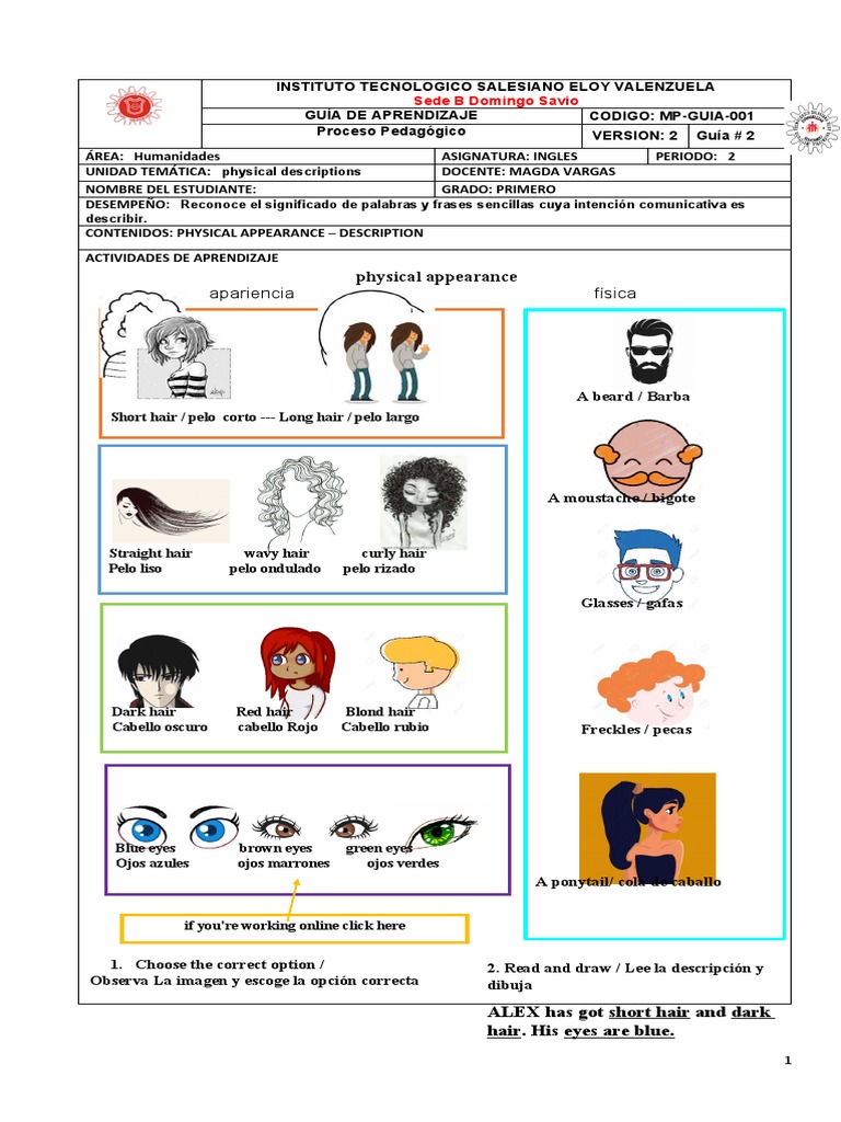 #2 Physical Descriptions GUIA 2 Periodo 2 | PDF | Cuerpo humano | Belleza