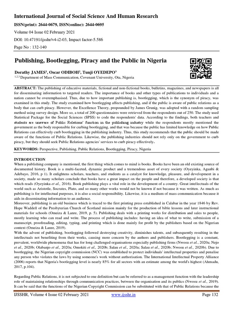 Publishing, Bootlegging, Piracy and The Public in Nigeria ...