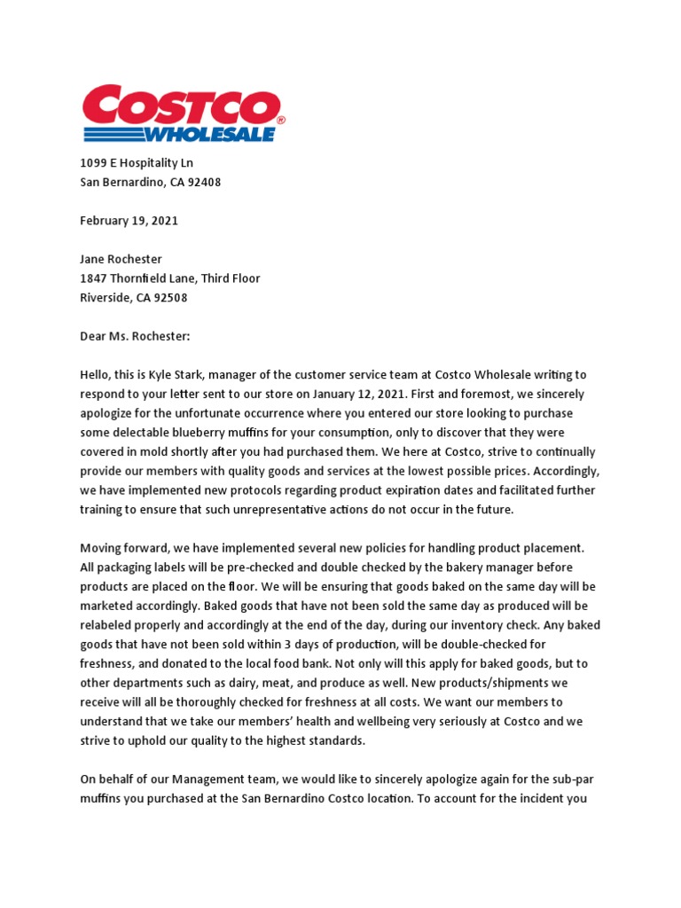 BUS 100W Apology Letter | PDF | Costco | Brand