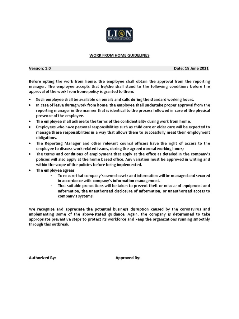 Work From Home Guidelines | PDF