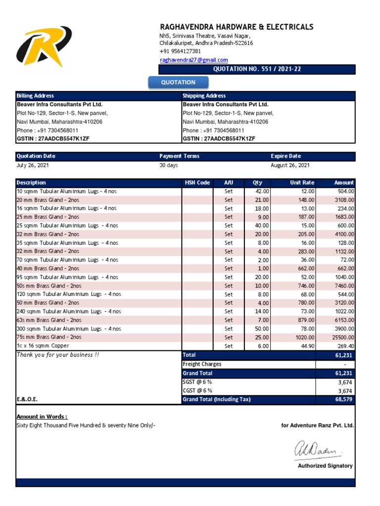 Quotation Electrical | PDF