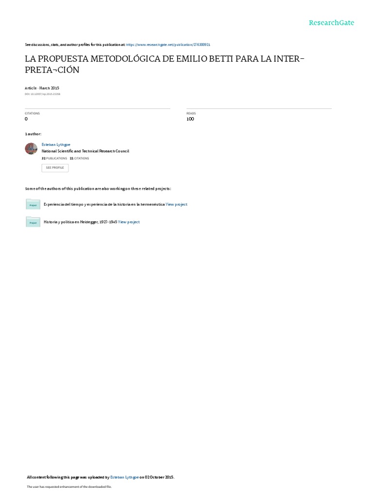 La Propuesta Metodologica de Emilio Betti para La | PDF | Hermenéutica ...