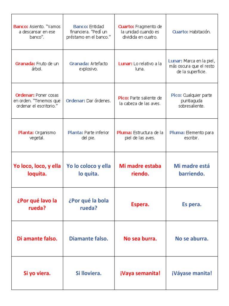 Memorama de Calambur y Polisemia | PDF