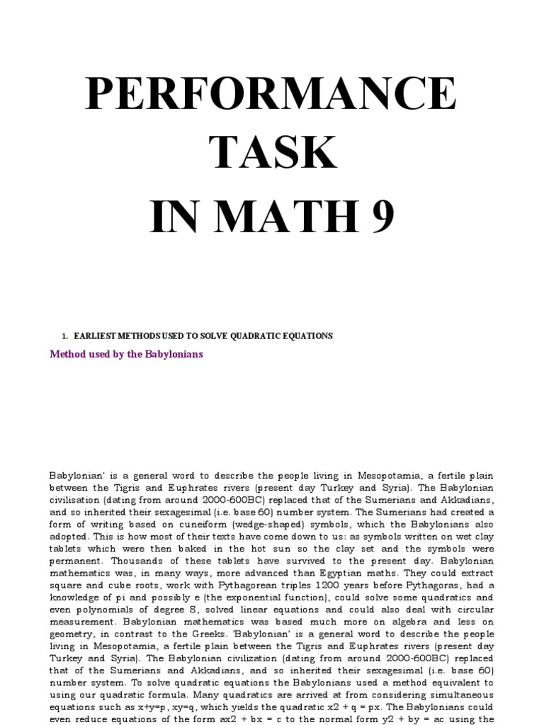 Performance Task in Math 9 Princess Allayne Fariola | PDF | Cuneiform ...