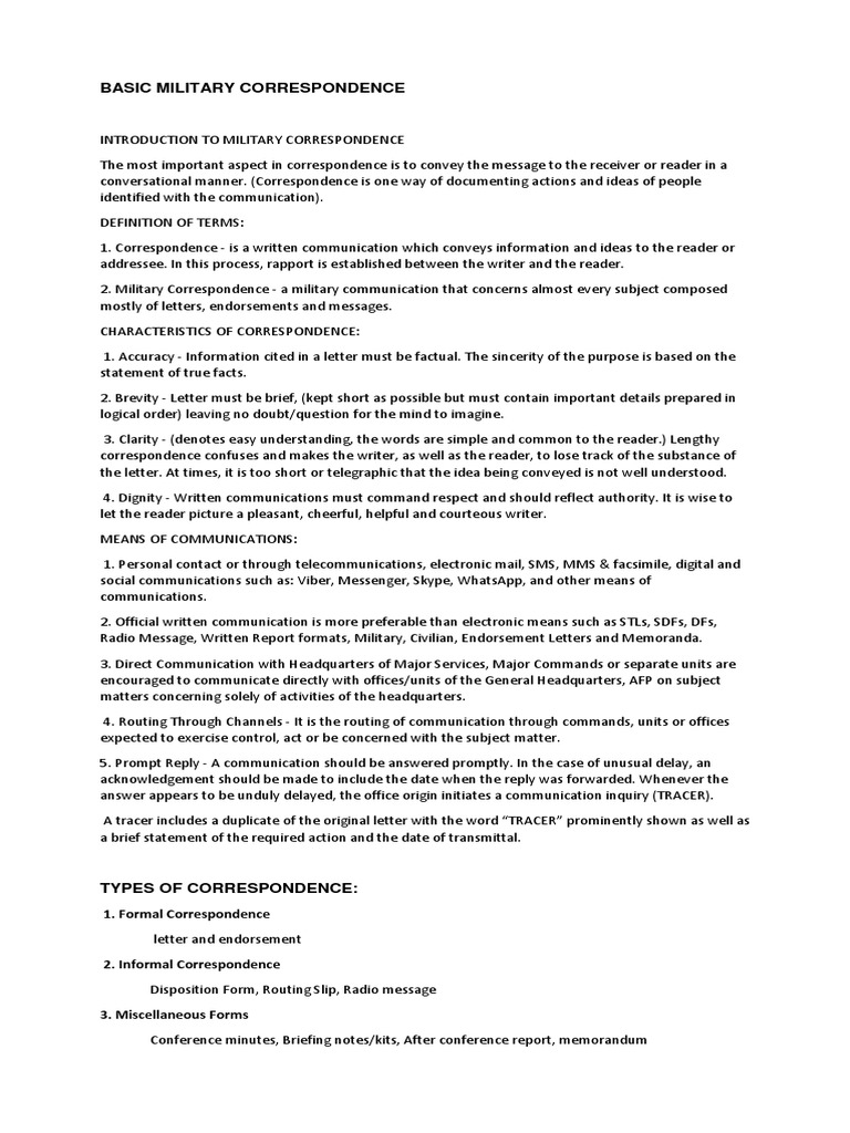 Basic Military Correspondence Module | PDF | Communication | Written Communication