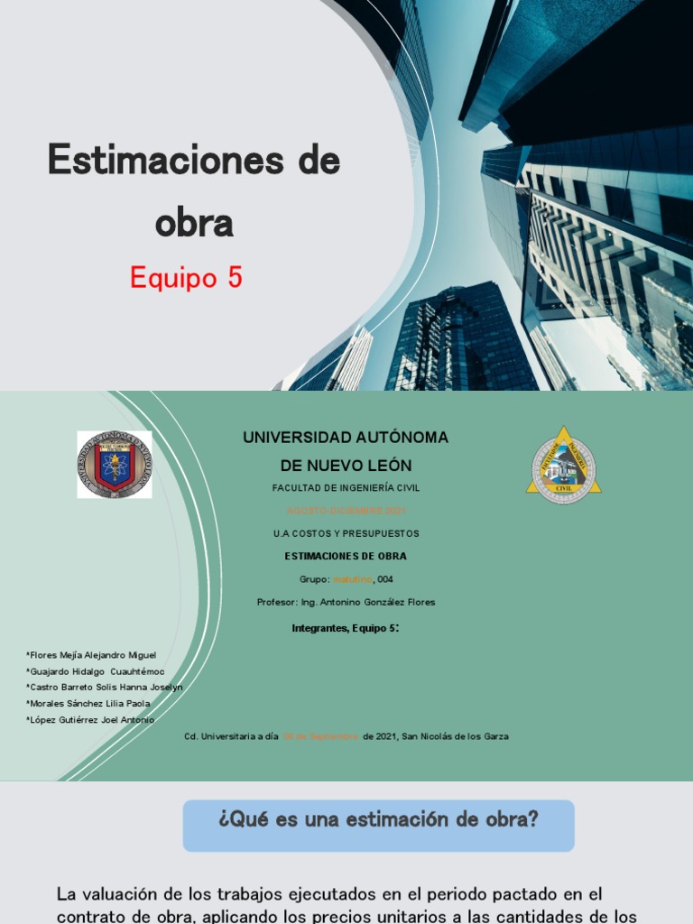 Estimaciones de Obra (Equipo 5) | PDF | Economias