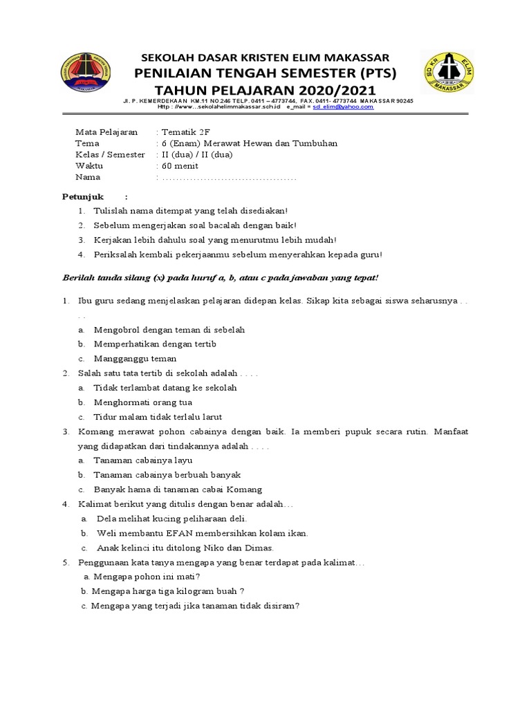 Soal PTS Tema 6 | PDF
