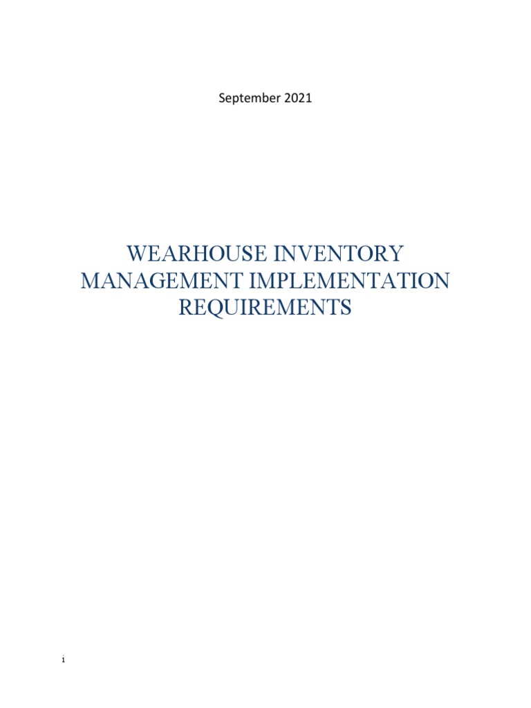 Wearhouse Inventory Management Implementation Requirements: September ...