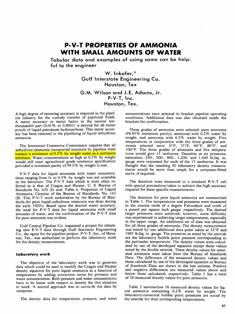 P-V-T Properties of Ammonia | PDF | Density | Ammonia