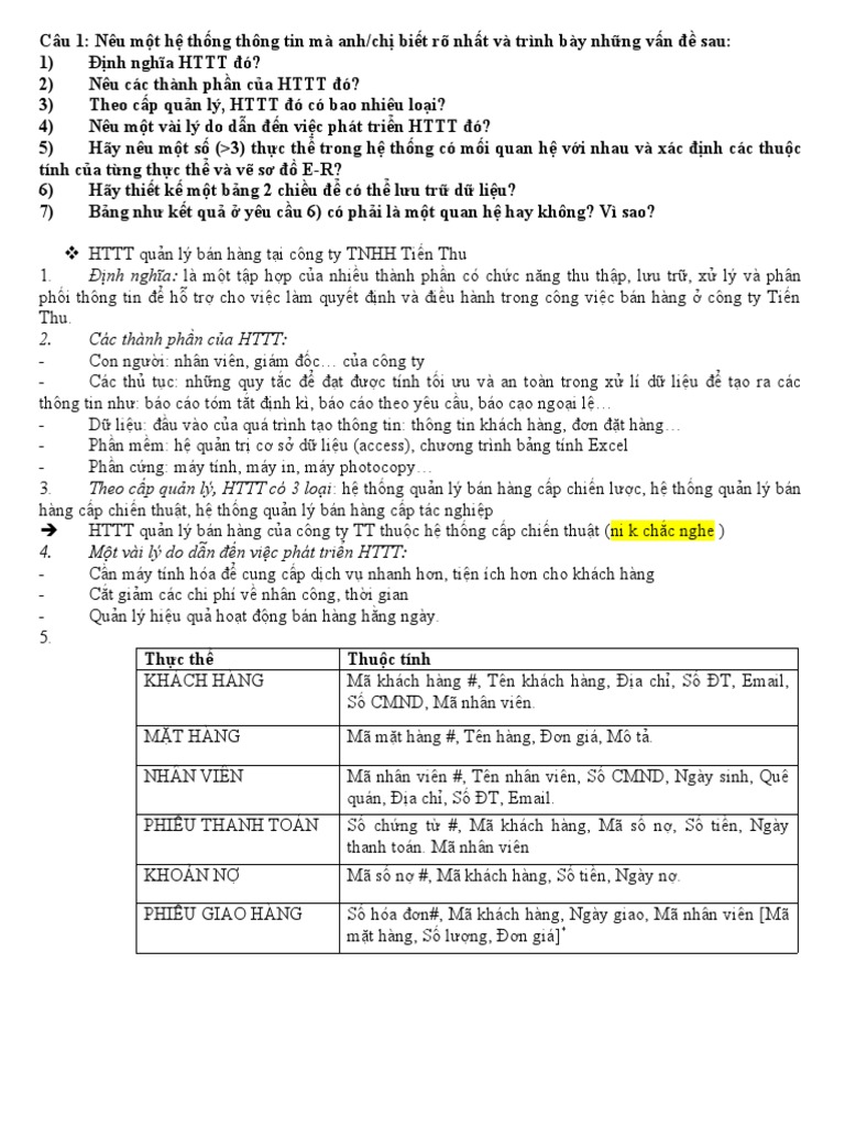 ôn tập HTTTQL | PDF