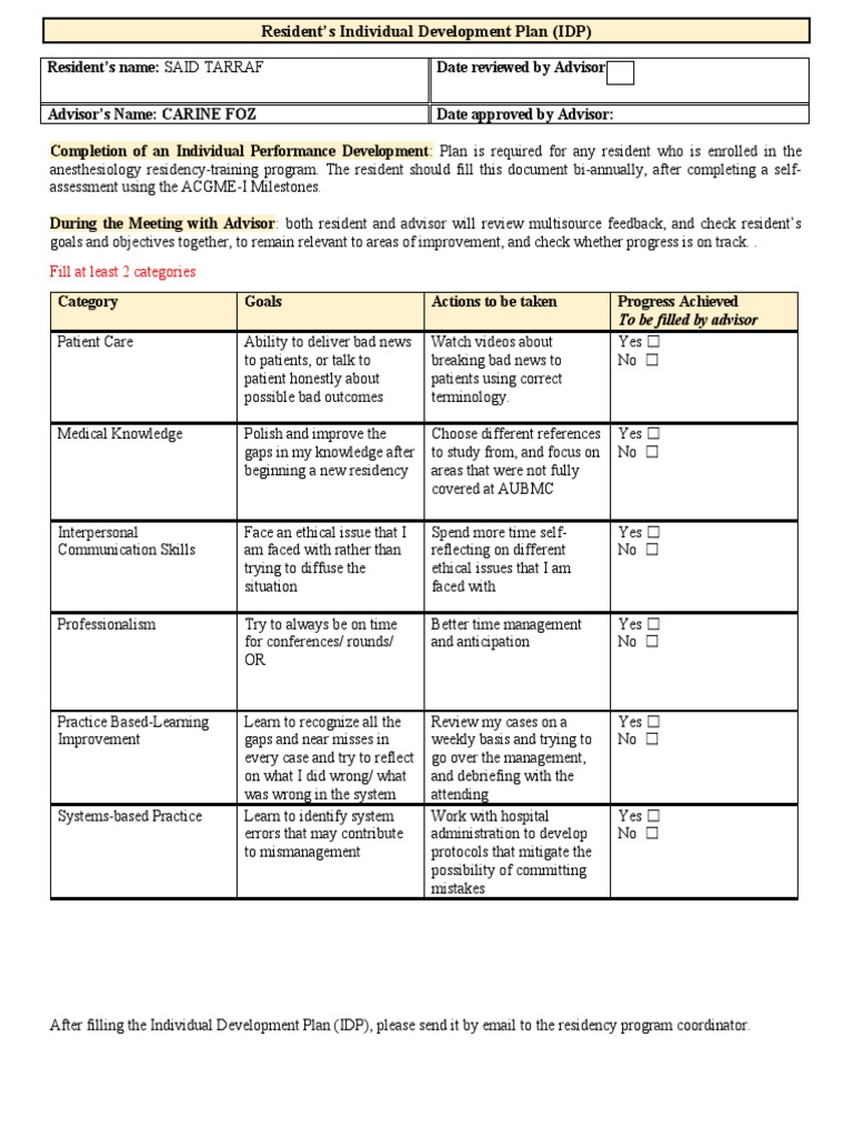 IDP Form | PDF | Patient | Residency (Medicine)