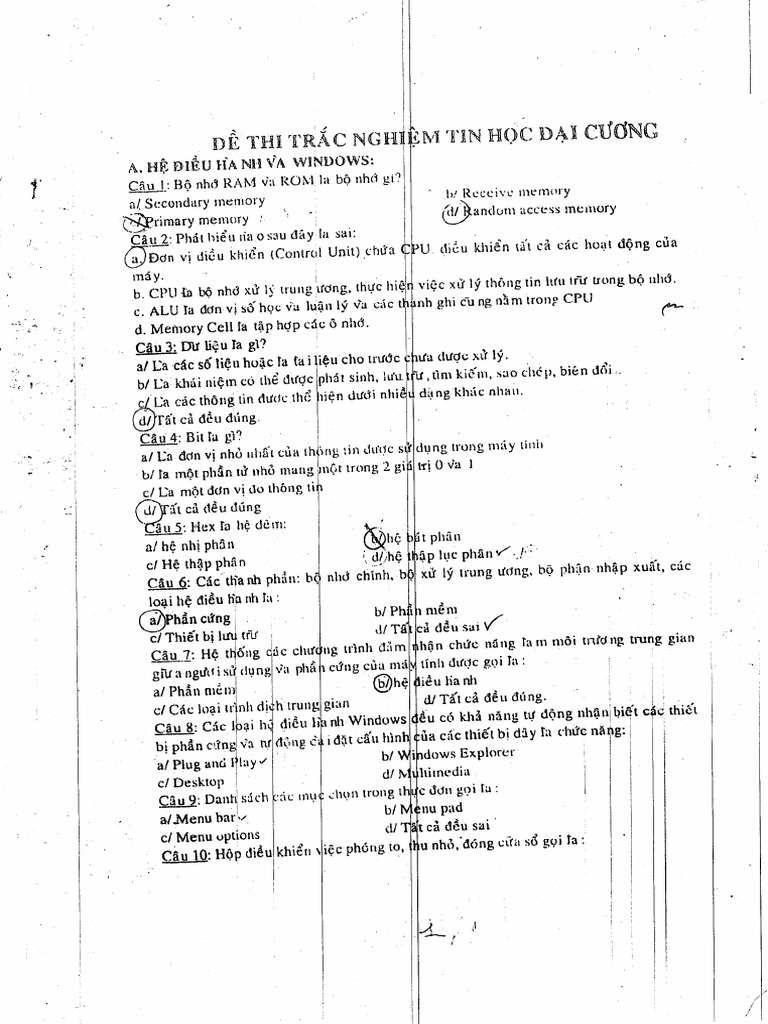 Trac Nghiem Tin Hoc Dai Cuong | PDF