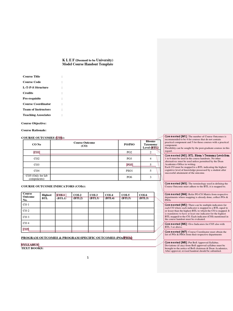 Model Course Handout Template | PDF | Test (Assessment) | Massive Open ...