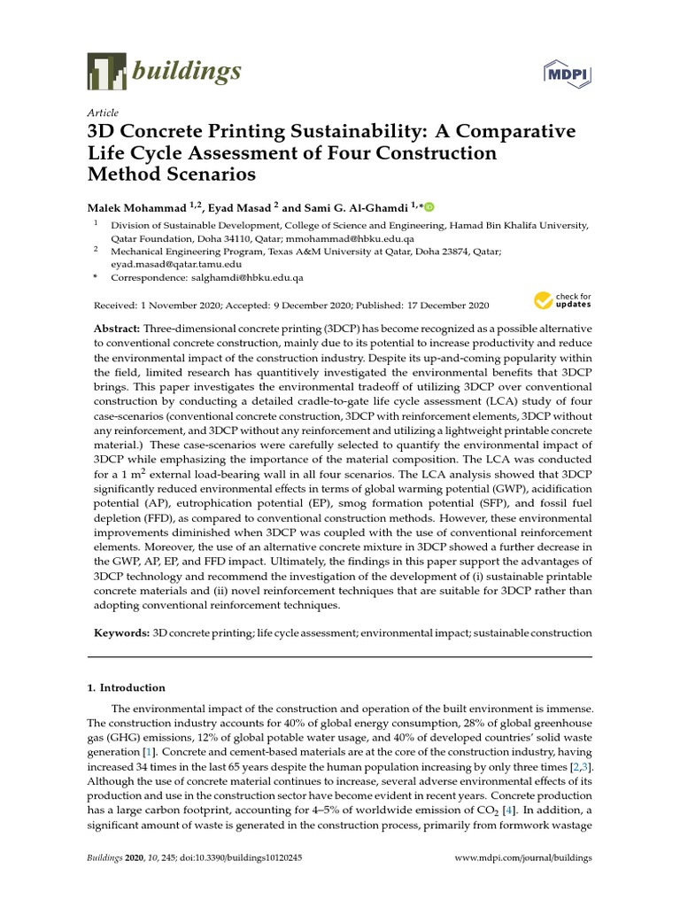 Buildings: 3D Concrete Printing Sustainability: A Comparative Life Cycle Assessment of Four ...