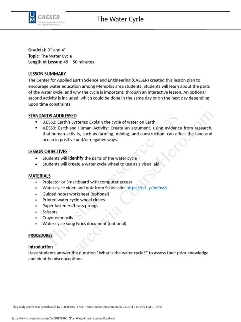 The Water Cycle Lesson Plan | PDF | Water | Water Cycle
