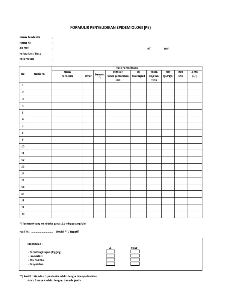 Form PE DBD - Puskesmas | PDF
