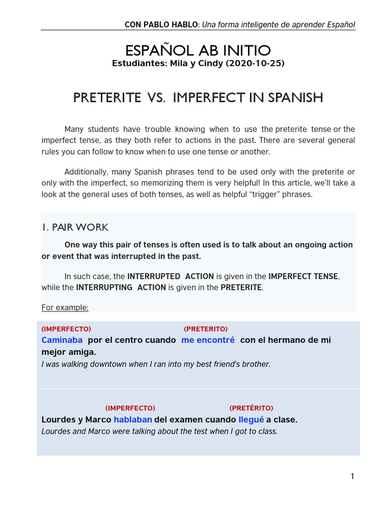 Preterite vs Imperfect in Spanish | PDF | Grammatical Tense | Language ...