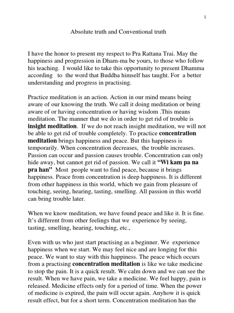 Absolute Truth and Conventional Truth | PDF | Meditation | Mind