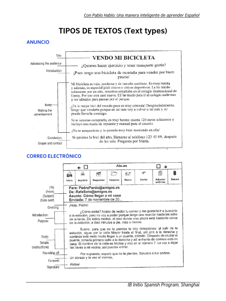 IB Text Types in Spanish AB INITIO Con Pablo Hablo | PDF