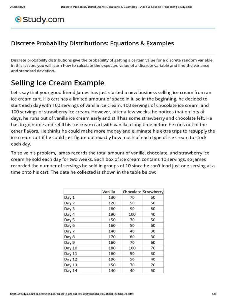 Discrete Probability Distributions - Equations & Examples - Video ...