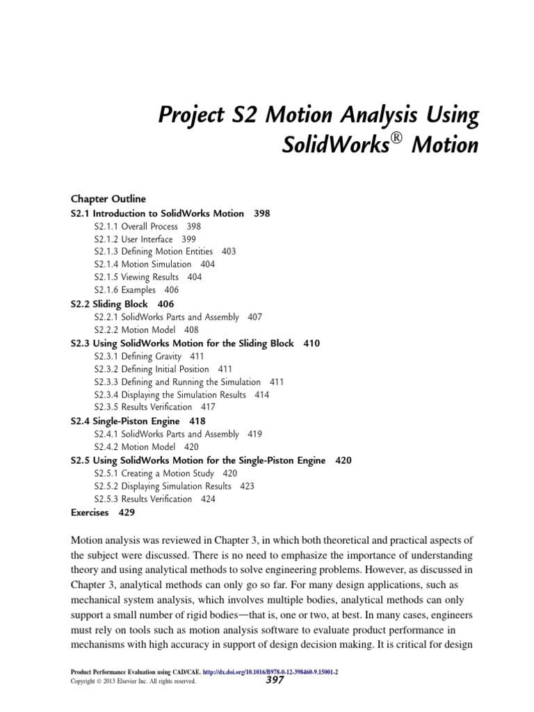 Project S2 Motion Analysis Using Solidworks Motion: Chapter Outline ...
