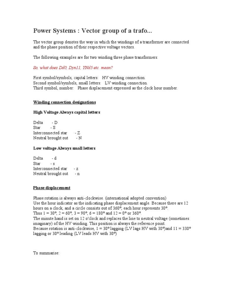 Transformer Vector Group | PDF | Physical Quantities | Power Engineering