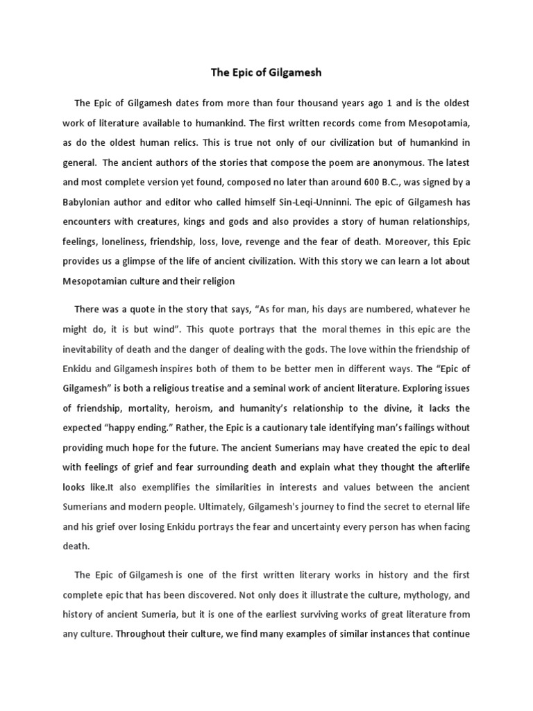 The Epic of Gilgamesh Reading Analysis | PDF | Epic Of Gilgamesh | Epic ...