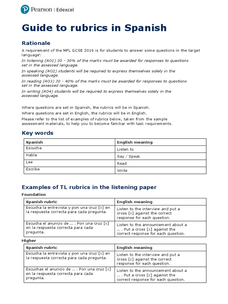 Guide To Rubrics in Spanish: Rationale | PDF | Cognition | Human ...