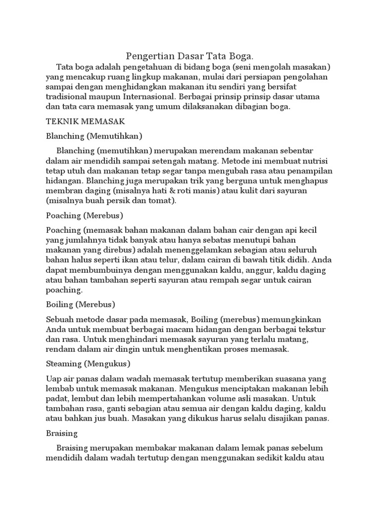 Pengertian Dasar Tata Boga | PDF