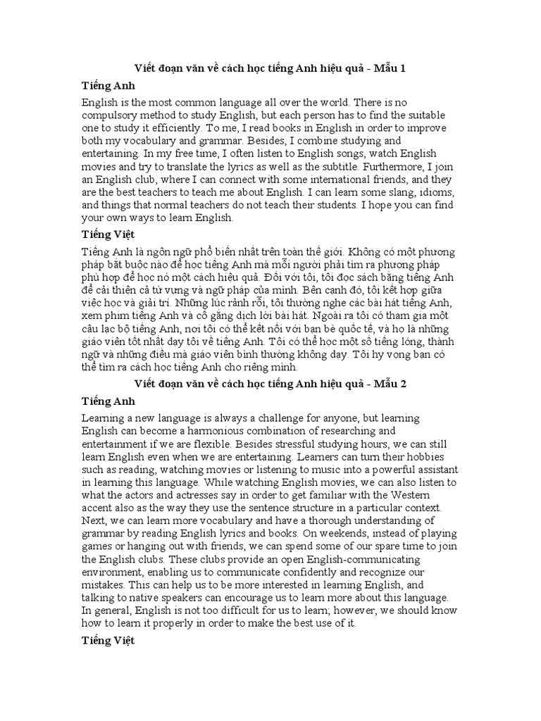 Doan Van Tieng Anh Ve Cach Hoc Tieng Anh | PDF