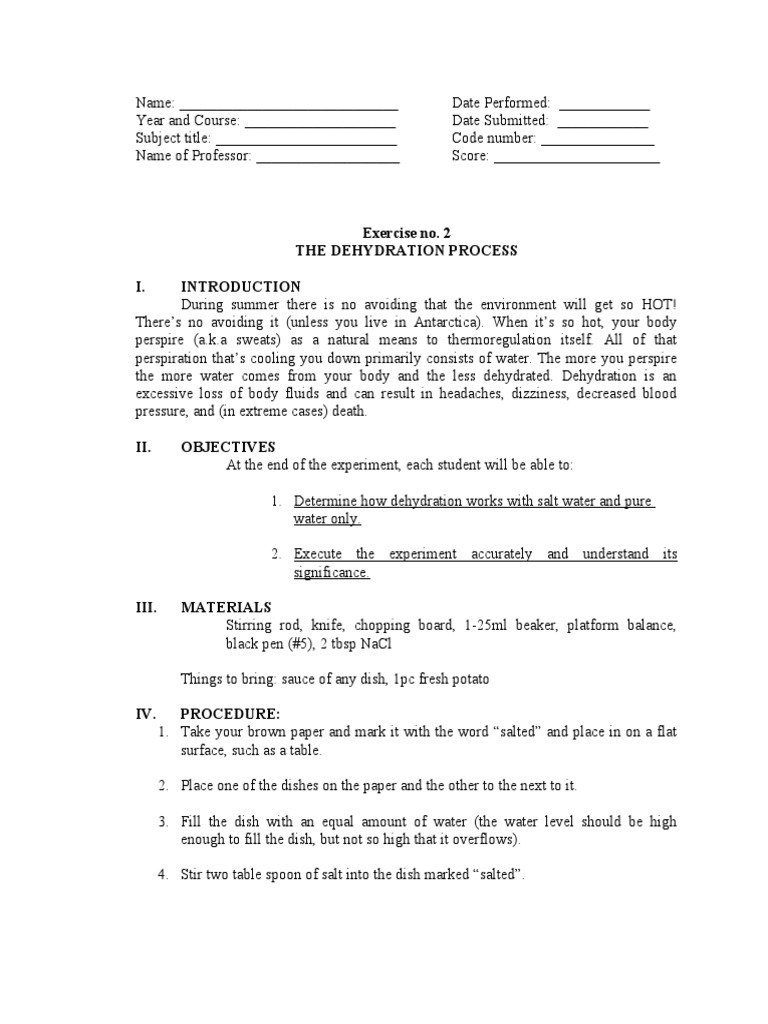 Laboratory Experiment 2 | PDF | Dehydration | Chemistry
