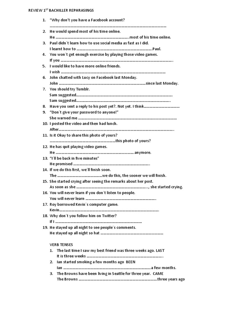 Review 1ST Bachiller Rephrasings | PDF