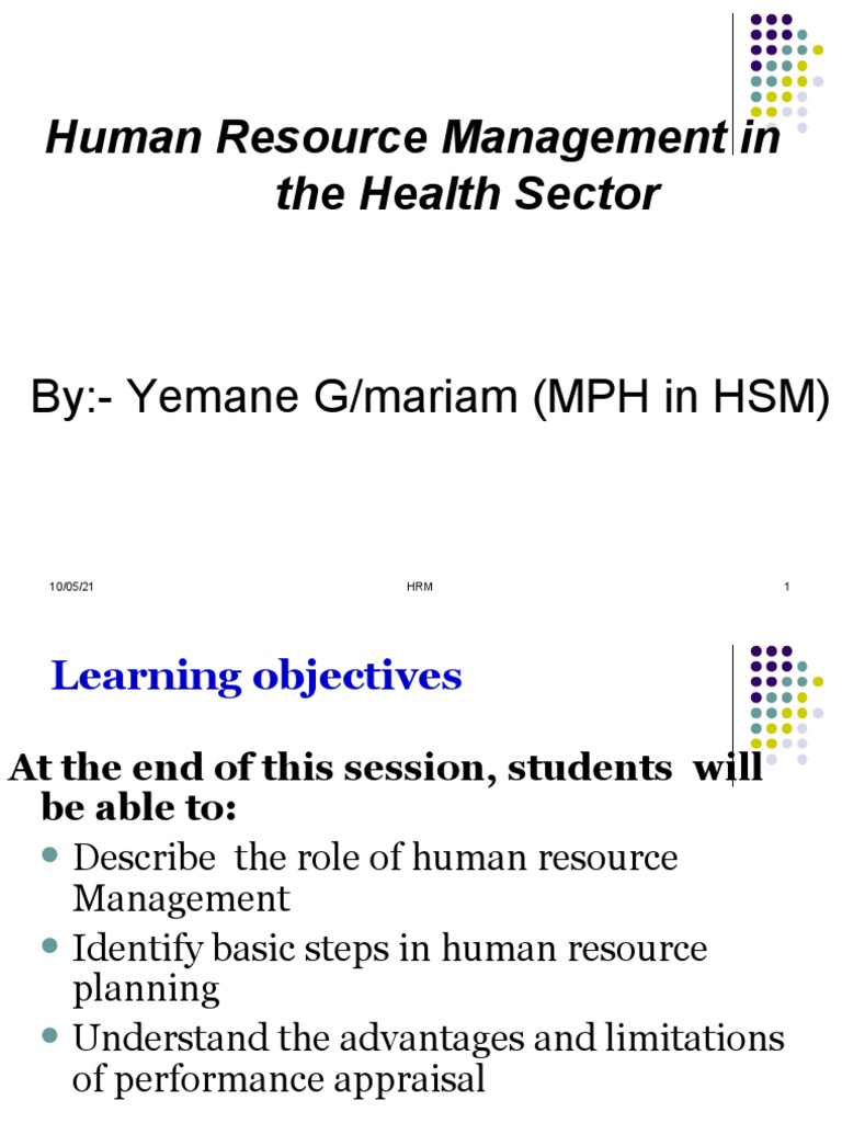 Human Resource Management in The Health Sector: By:-Yemane G/mariam ...