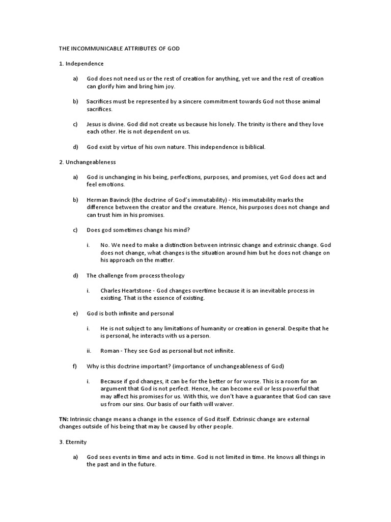 Incommunicable Attributes of God Explained | PDF | God | Religious ...