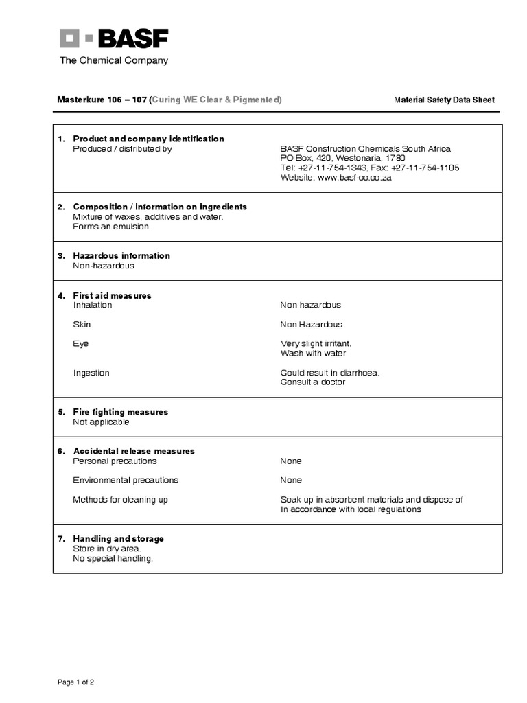 Masterkure-107 Msds | PDF | Toxicity | Chemistry