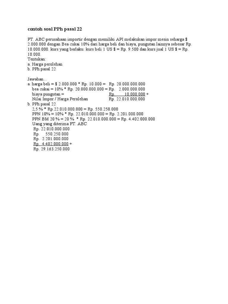 Contoh Soal PPH Pasal 22 | PDF