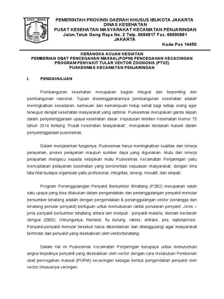 Kak Pemberian Obat Pencegahan Massal Kecacingan (Popm) | PDF