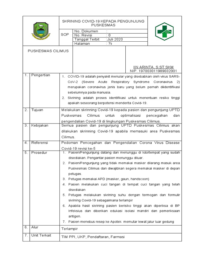 Sop Skrining Covid-19 Kepada Pasien | PDF