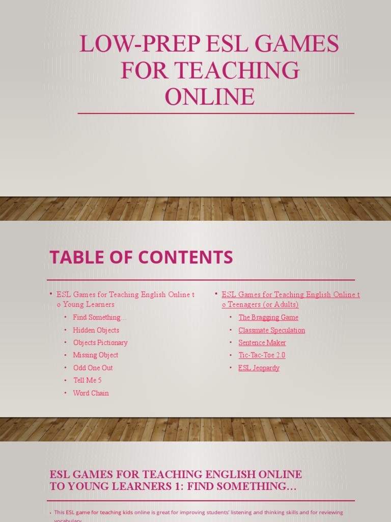 ESL Games for Online Teaching | PDF | English As A Second Or Foreign ...