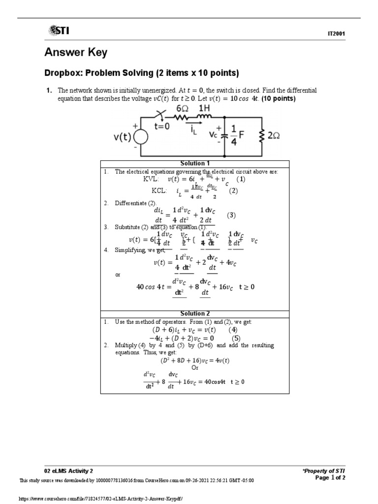 Answer Key Dropbox Problem Solving 2 Items X 10 Points PDF