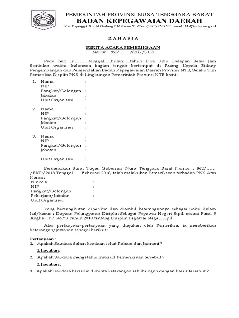 BAP PNS Tidak Masuk Kerja1 | PDF | Karier & Perkembangan