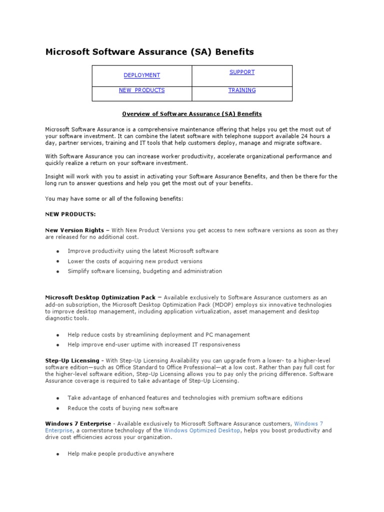 Microsoft Software Assurance Benefits | PDF | Microsoft Windows | Share ...