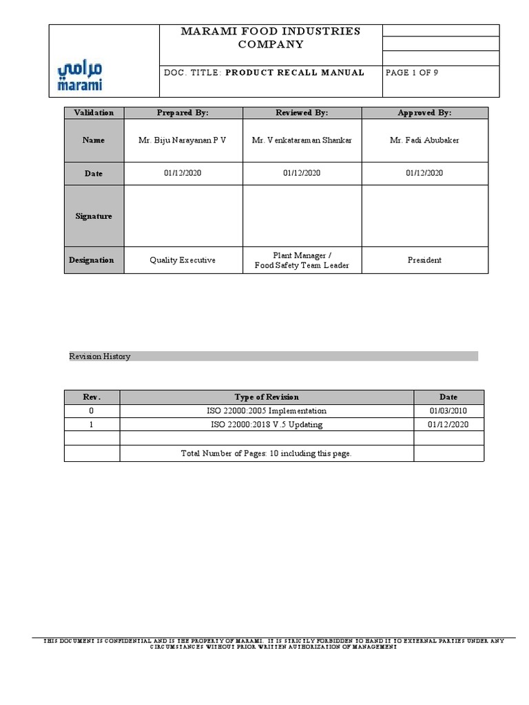 SOP - 02 Product Recall Manual | PDF | Hazards | Risk
