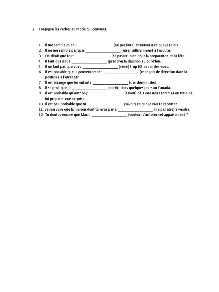 Exercices sur le subjonctif présent | PDF