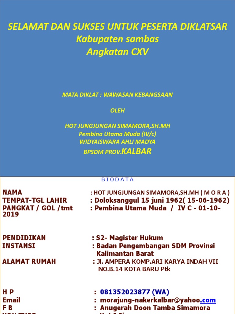 Selamat Dan Sukses Untuk Peserta Diklatsar Kabupaten Sambas Angkatan CXV | PDF